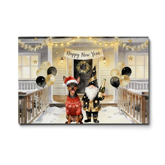 Happy New Year 2026 Miniature Pinscher Santa Gnome Holiday Party Snow ...