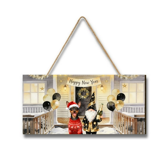 Happy New Year 2026 Miniature Pinscher Santa Gnome Holiday Party Snow ...