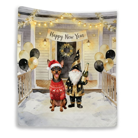 Happy New Year 2026 Miniature Pinscher Santa Gnome Holiday Party Snow ...
