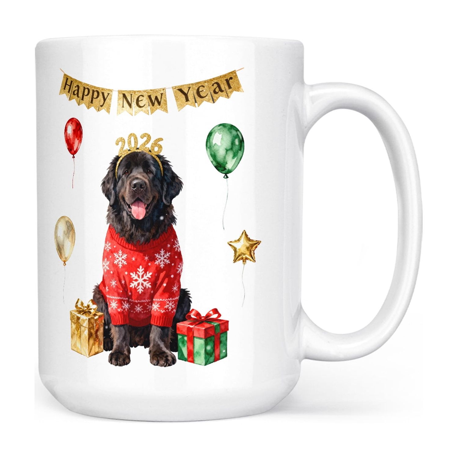 Happy New Year 2026 Newfoundland Holiday Balloons Party Snow Mug Newfie ...