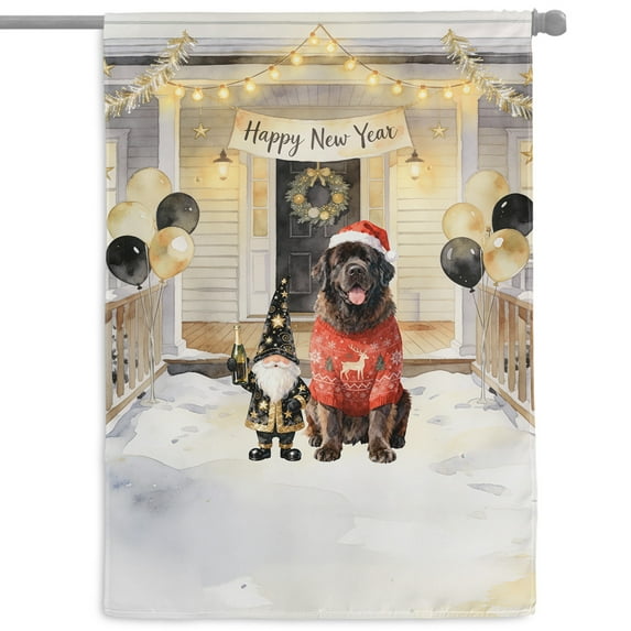 Happy New Year 2026 Newfoundland Santa Gnome Holiday Party Snow House ...