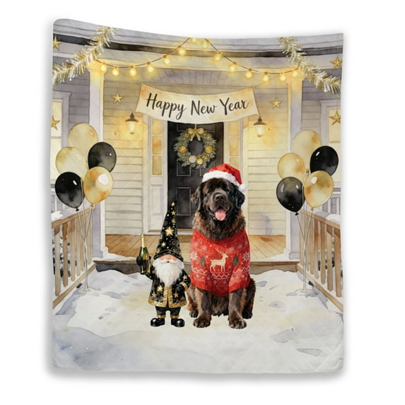 Happy New Year 2026 Newfoundland Santa Gnome Holiday Party Snow Quilt ...