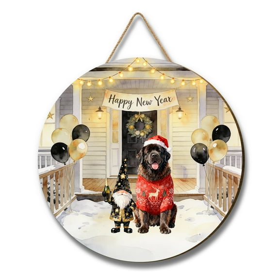 Happy New Year 2026 Newfoundland Santa Gnome Holiday Party Snow Round ...