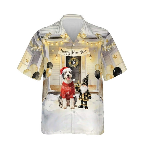 Happy New Year 2026 Old English Sheepdog Santa Gnome Holiday Party Snow ...