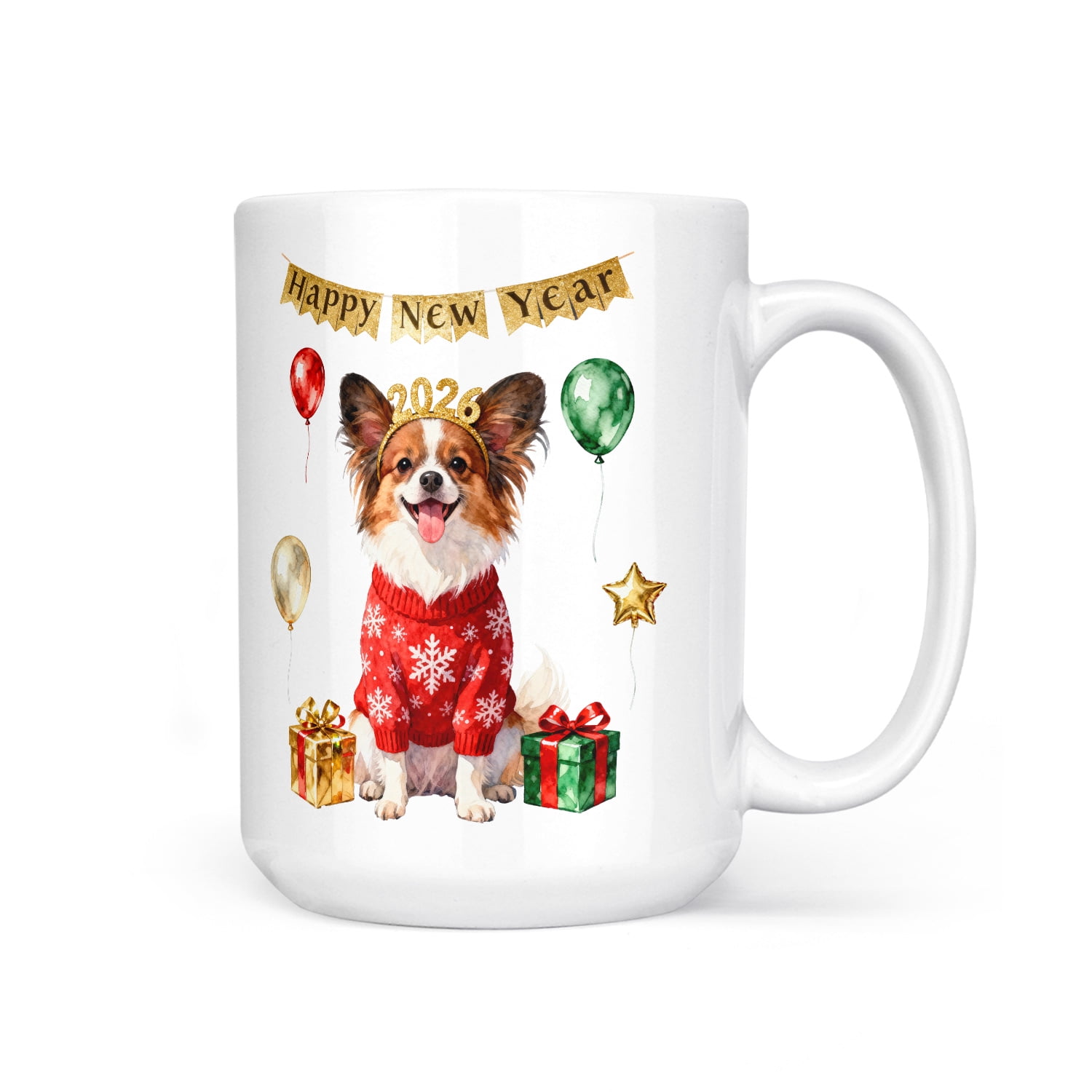 Happy New Year 2026 Papillon Holiday Balloons Party Snow Mug Pap ...