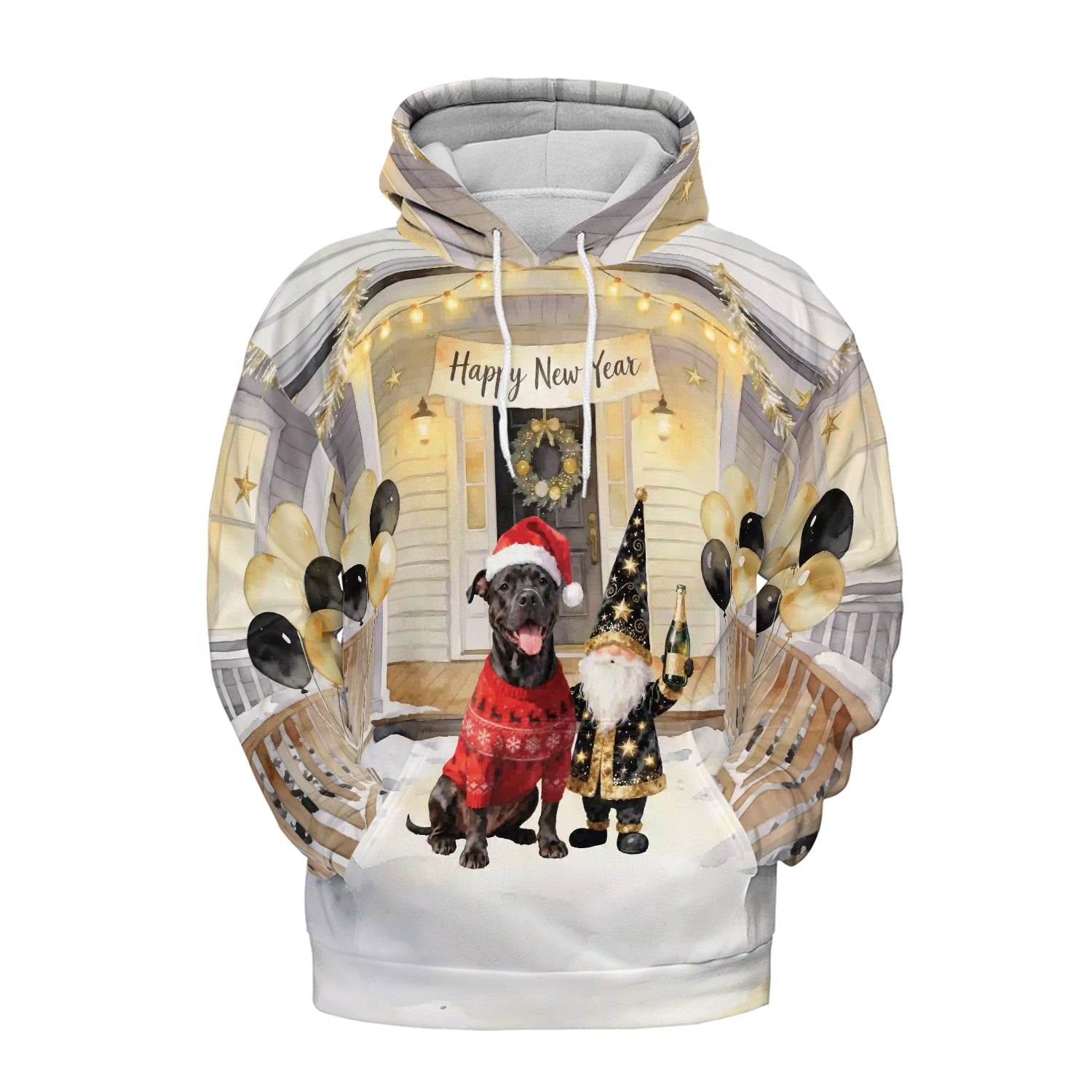 Happy New Year 2026 Pitbull Santa Gnome Holiday Party Snow All Over ...
