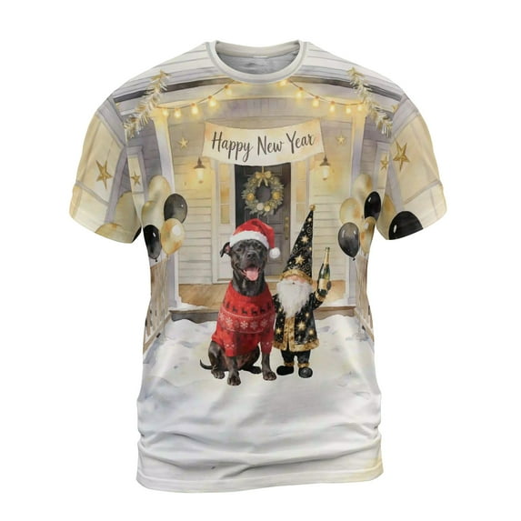 Happy New Year 2026 Pitbull Santa Gnome Holiday Party Snow All Over ...