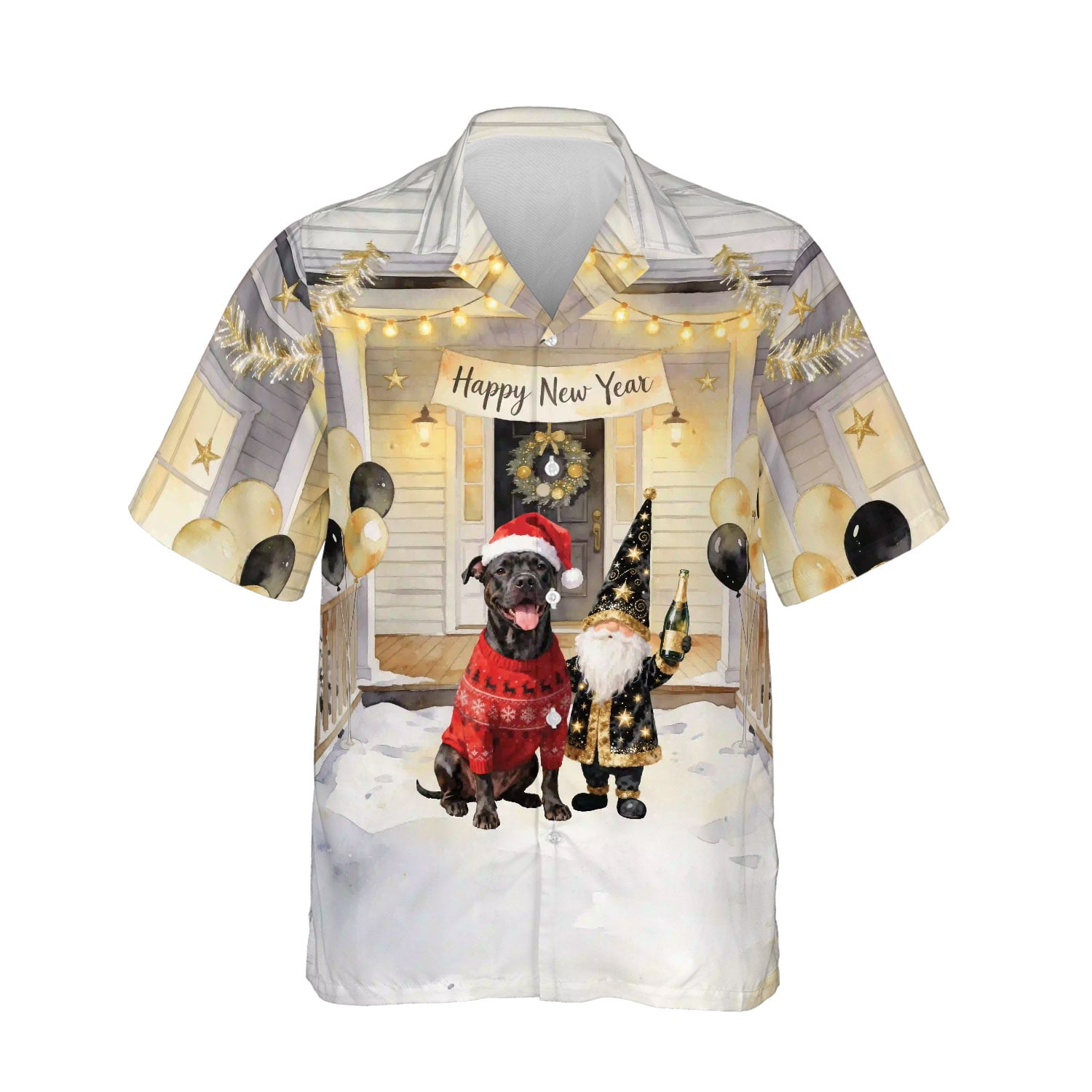 Happy New Year 2026 Pitbull Santa Gnome Holiday Party Snow Hawaiian ...