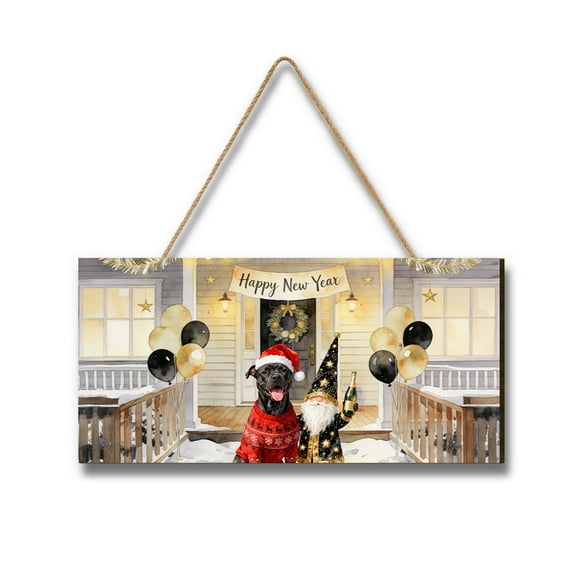 Happy New Year 2026 Pitbull Santa Gnome Holiday Party Snow Landscape ...