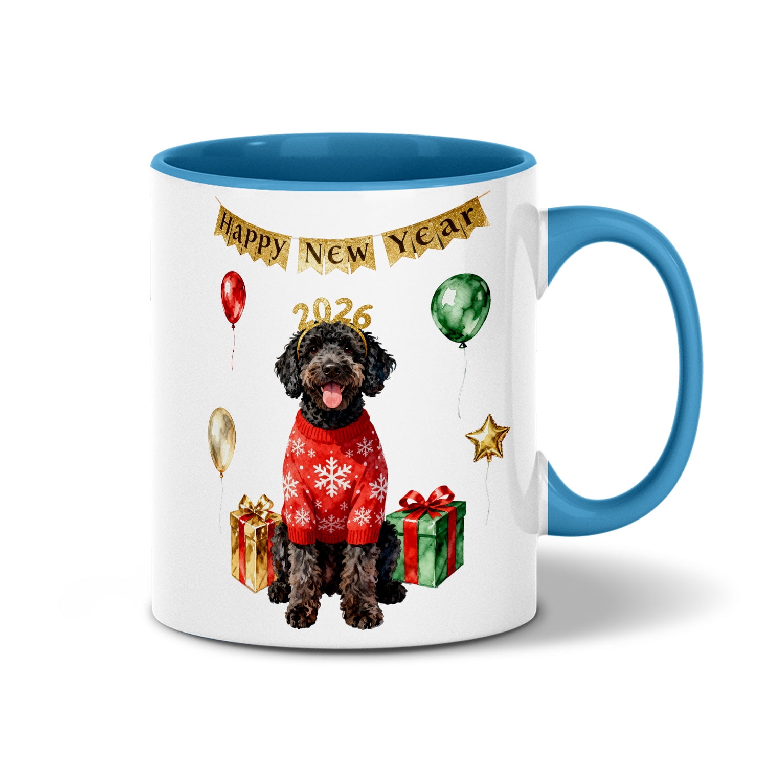 Happy New Year 2026 Portuguese Water Dog Holiday Balloons Party Snow ...
