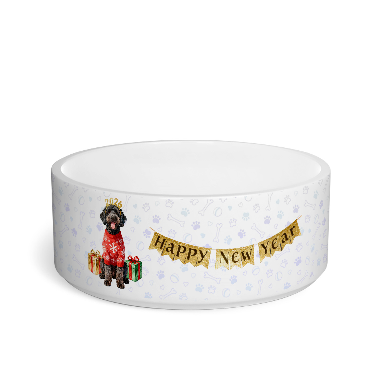 Happy New Year 2026 Portuguese Water Dog Holiday Balloons Party Snow ...