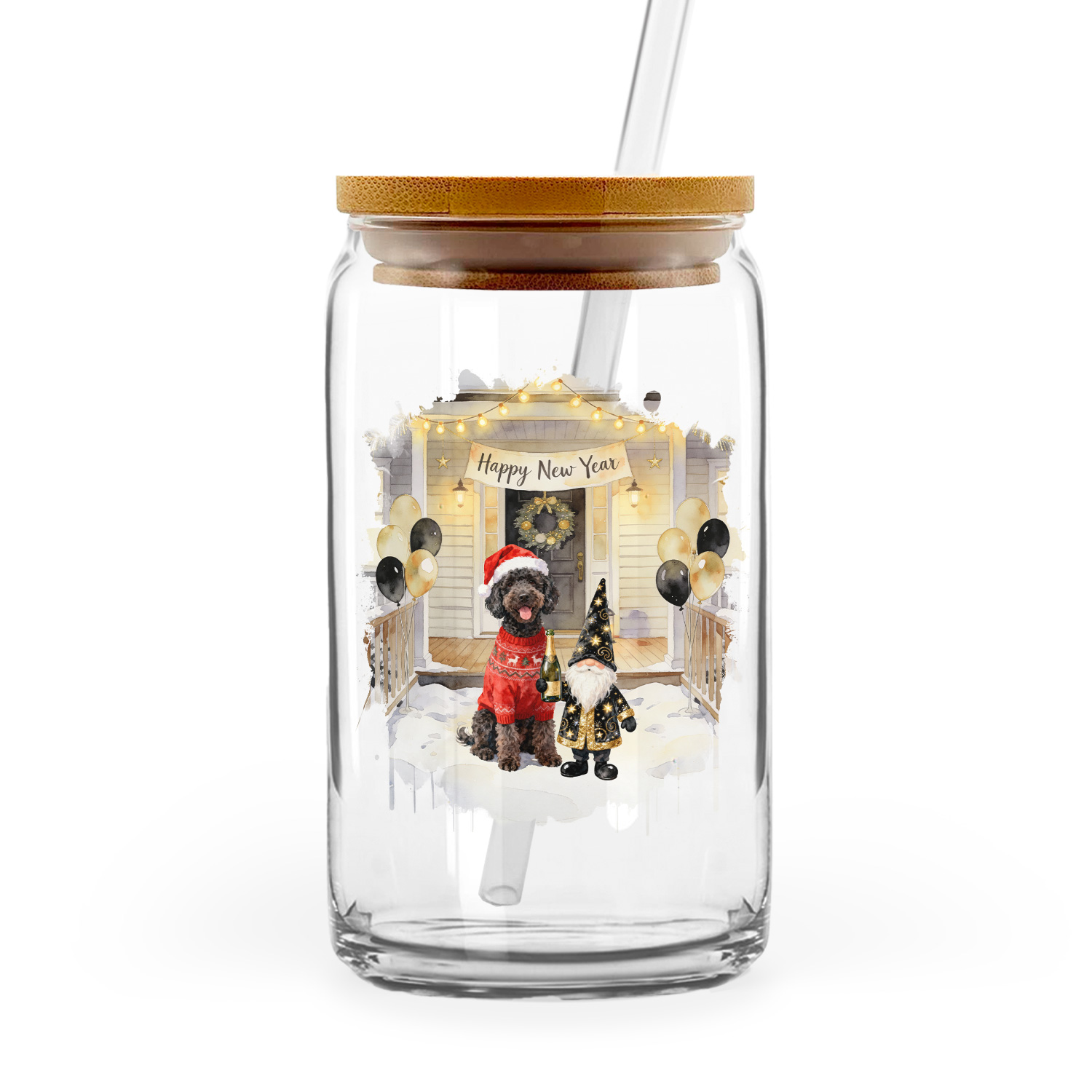 Happy New Year 2026 Portuguese Water Dog Santa Gnome Holiday Party Snow ...