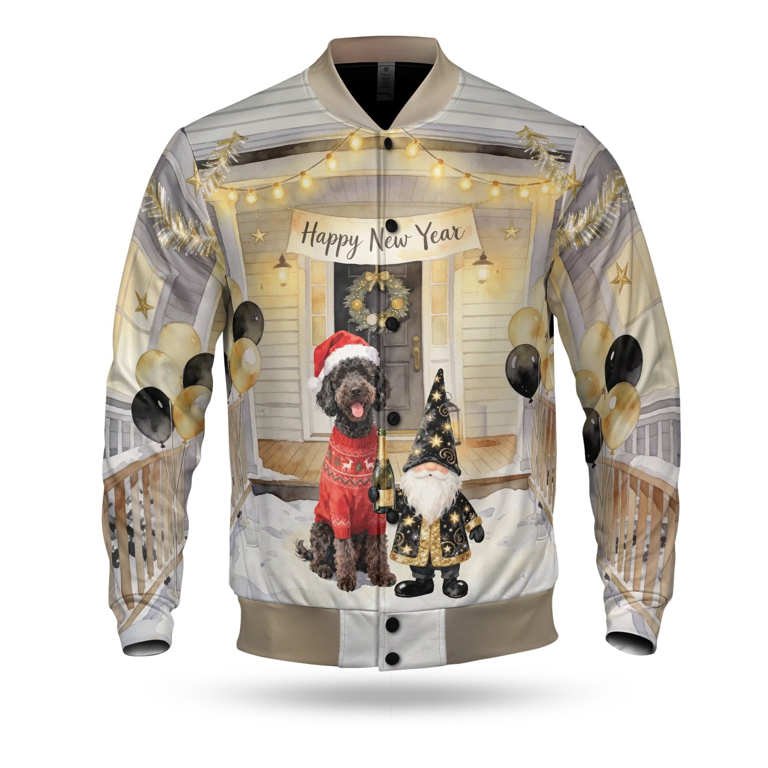 Happy New Year 2026 Portuguese Water Dog Santa Gnome Holiday Party Snow ...