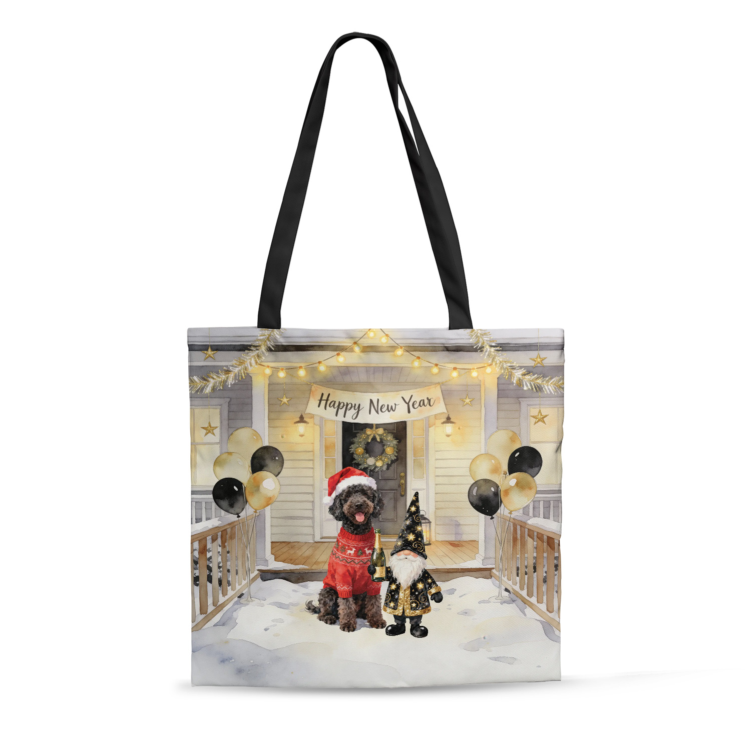 Happy New Year 2026 Portuguese Water Dog Santa Gnome Holiday Party Snow ...