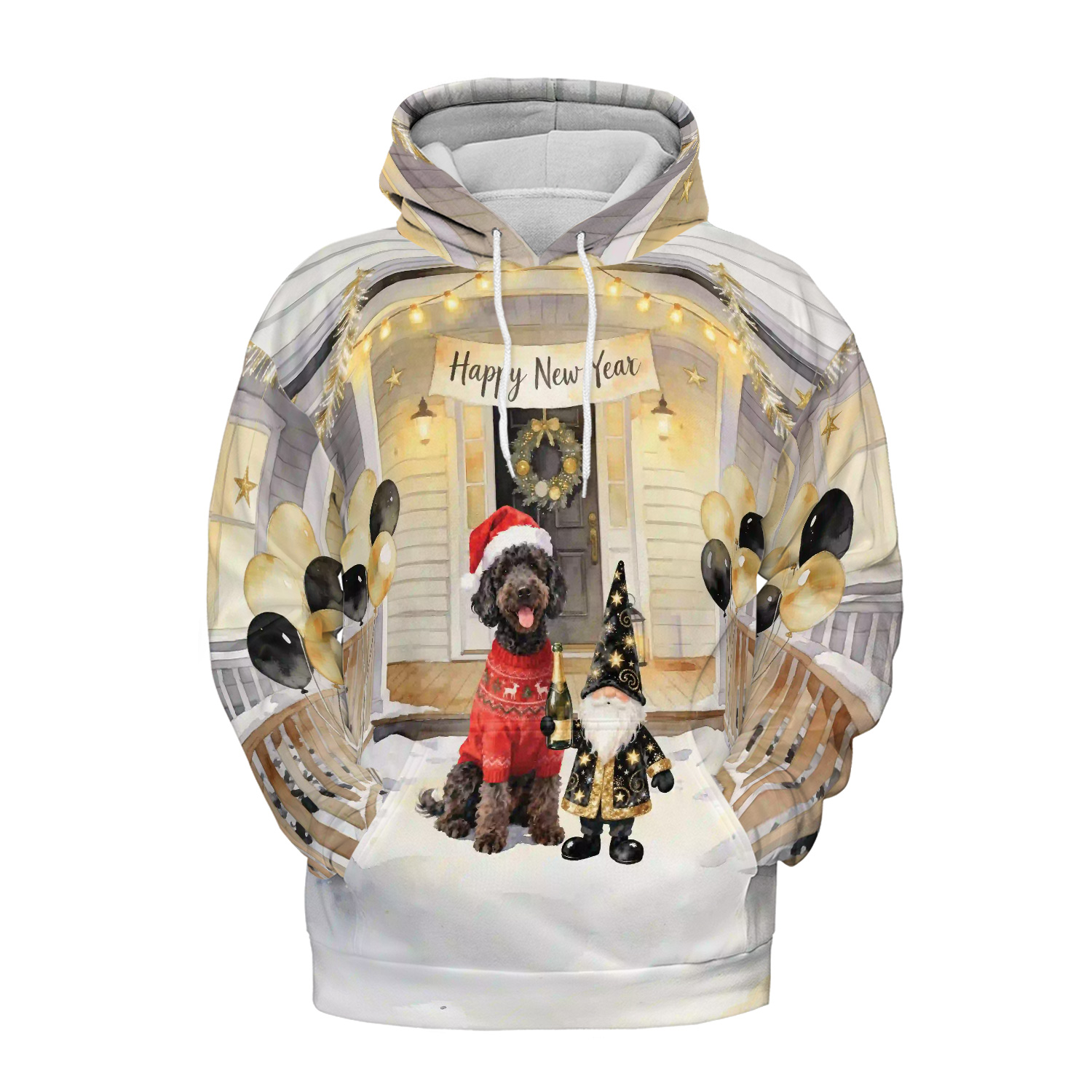 Happy New Year 2026 Portuguese Water Dog Santa Gnome Holiday Party Snow ...