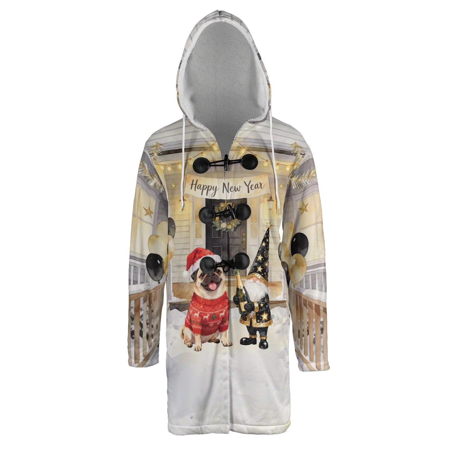 Happy New Year 2026 Pug Santa Gnome Holiday Party Snow All Over Print ...