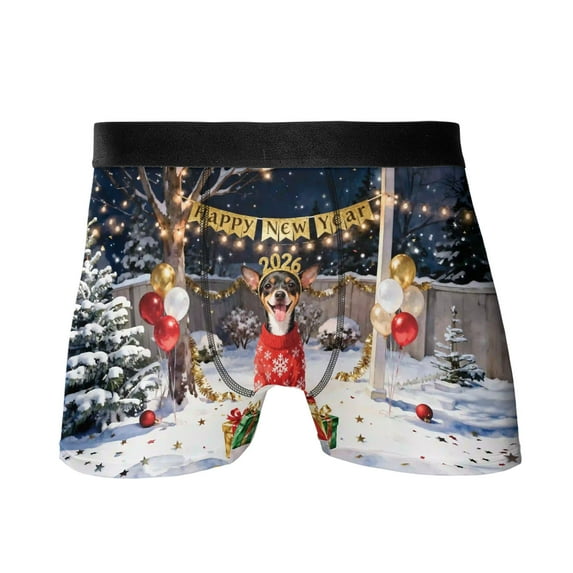 Happy New Year 2026 Rat Terrier Holiday Balloons Party Snow All Over ...