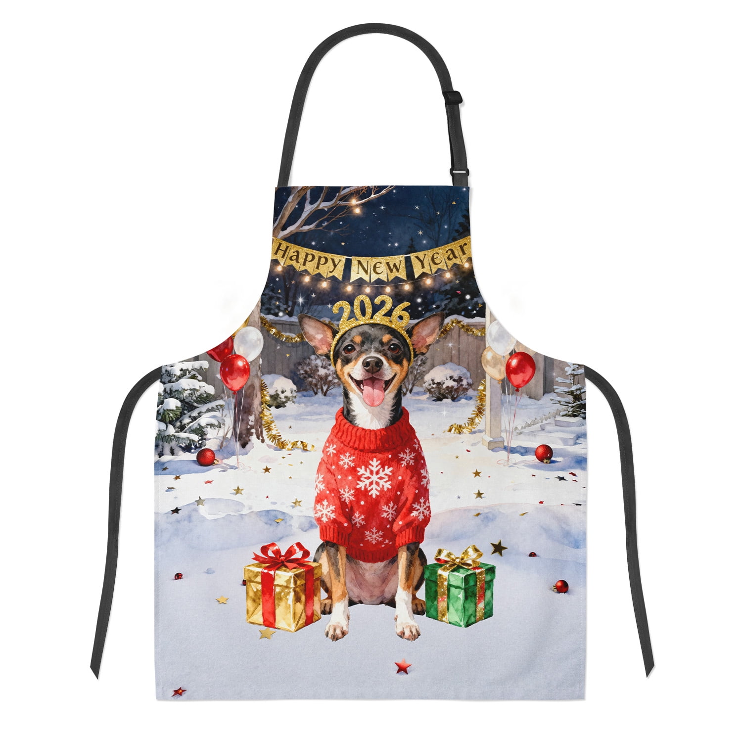 Happy New Year 2026 Rat Terrier Holiday Balloons Party Snow Apron Ratty ...