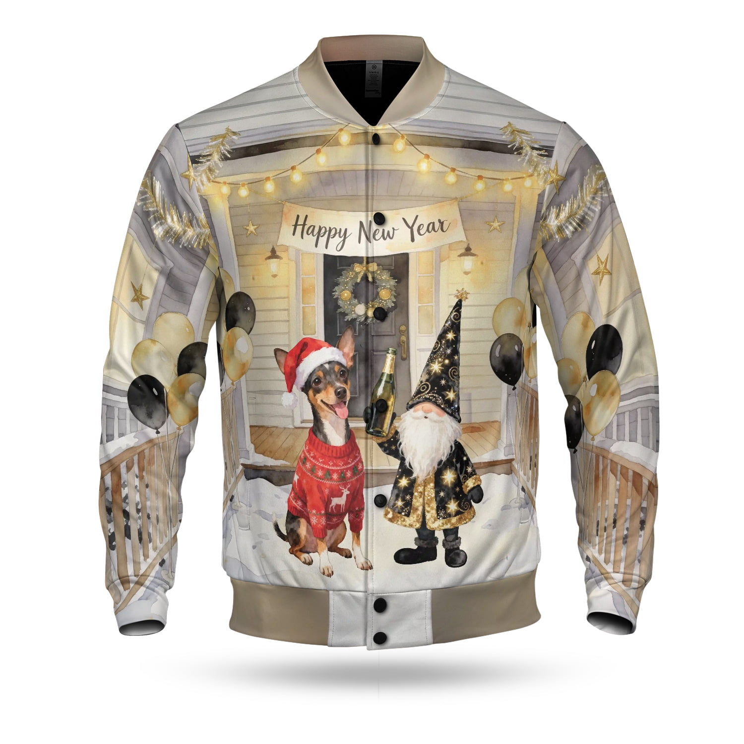 Happy New Year 2026 Rat Terrier Santa Gnome Holiday Party Snow All Over ...