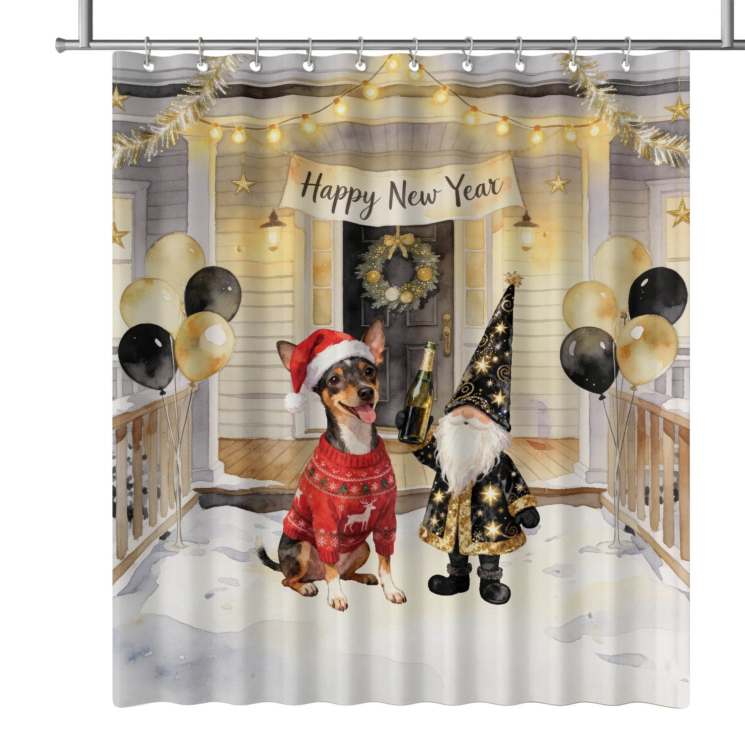 Happy New Year 2026 Rat Terrier Santa Gnome Holiday Party Snow Shower ...