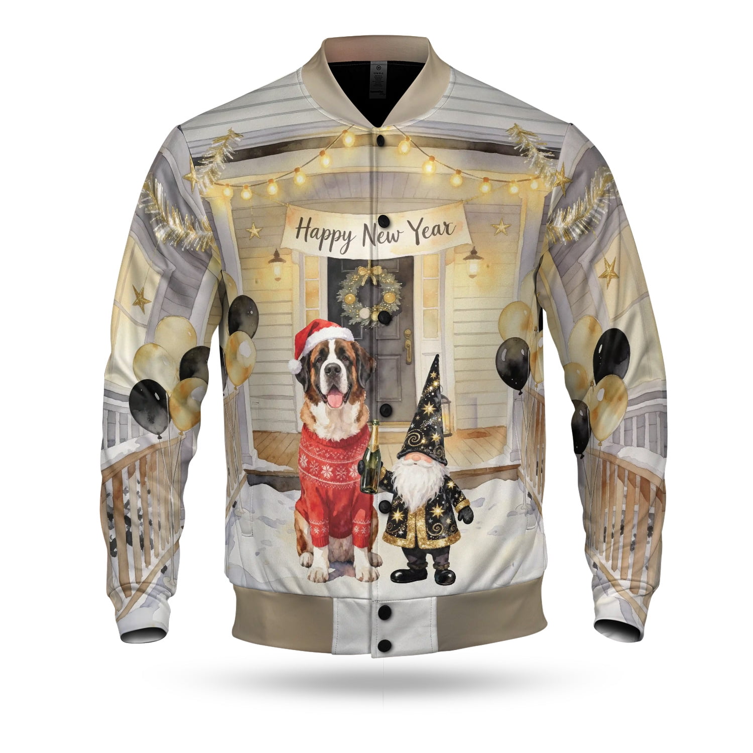 Happy New Year 2026 Saint Bernard Santa Gnome Holiday Party Snow All ...