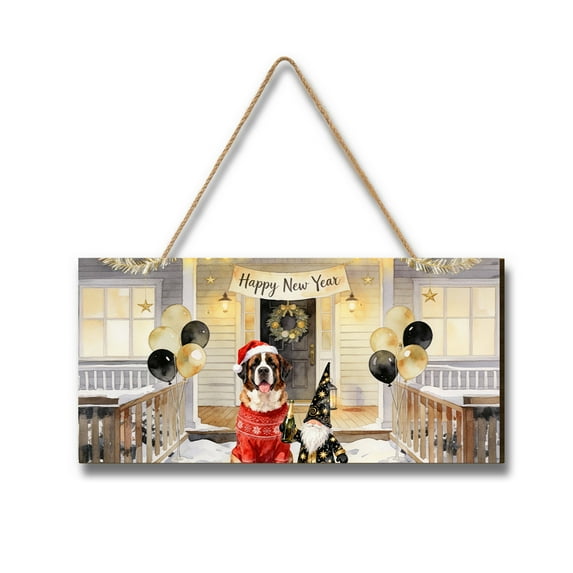 Happy New Year 2026 Saint Bernard Santa Gnome Holiday Party Snow ...