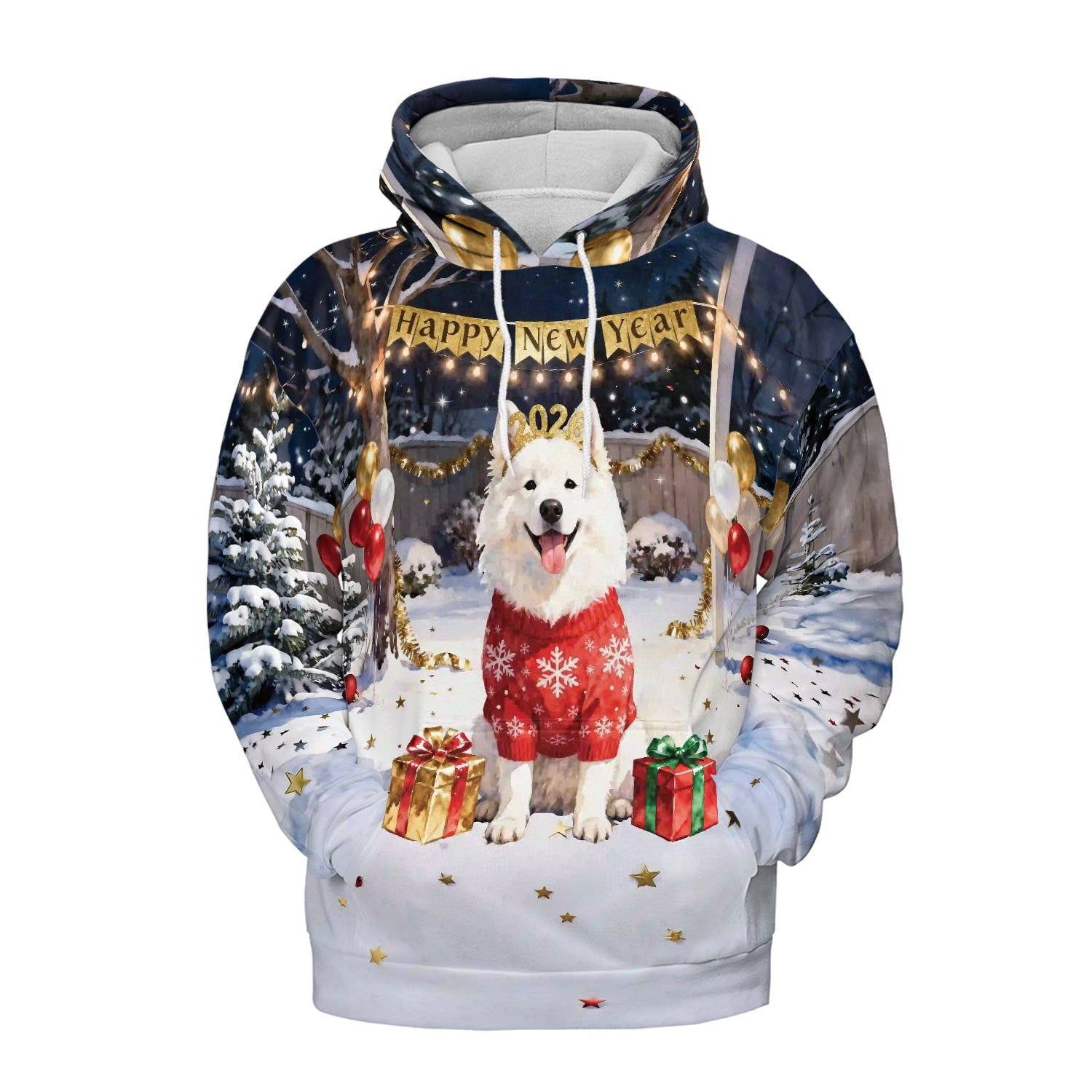 Happy New Year 2026 Samoyed Holiday Balloons Party Snow All Over Print ...