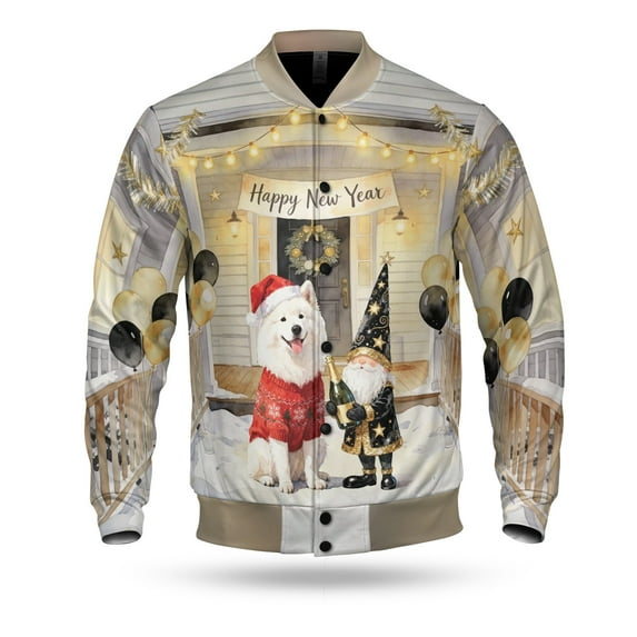 Happy New Year 2026 Samoyed Santa Gnome Holiday Party Snow All Over ...