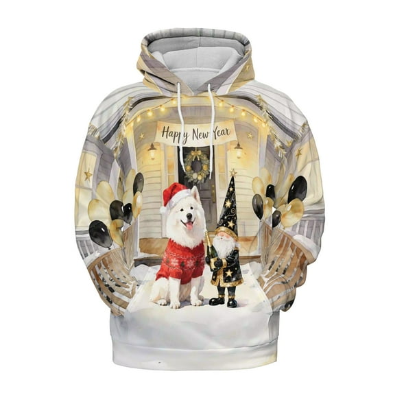 Happy New Year 2026 Samoyed Santa Gnome Holiday Party Snow All Over ...