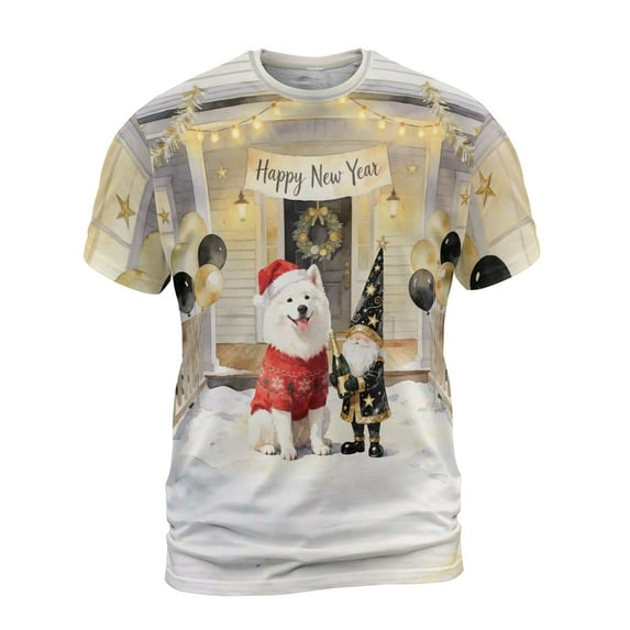 Happy New Year 2026 Samoyed Santa Gnome Holiday Party Snow All Over ...