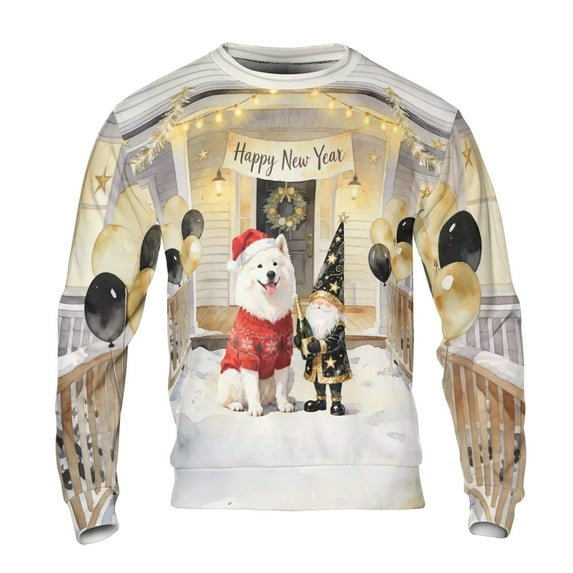 Happy New Year 2026 Samoyed Santa Gnome Holiday Party Snow All Over ...