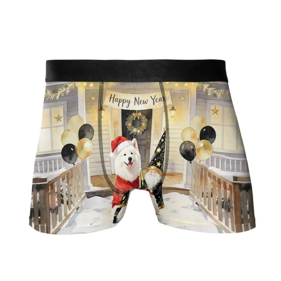 Happy New Year 2026 Samoyed Santa Gnome Holiday Party Snow All Over ...