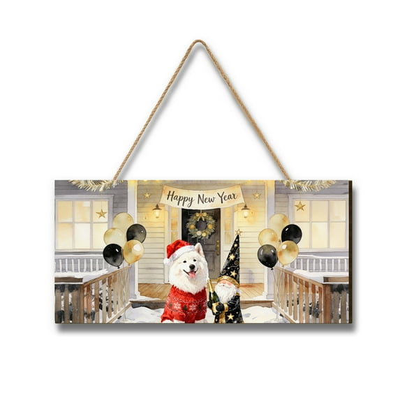 Happy New Year 2026 Samoyed Santa Gnome Holiday Party Snow Landscape ...