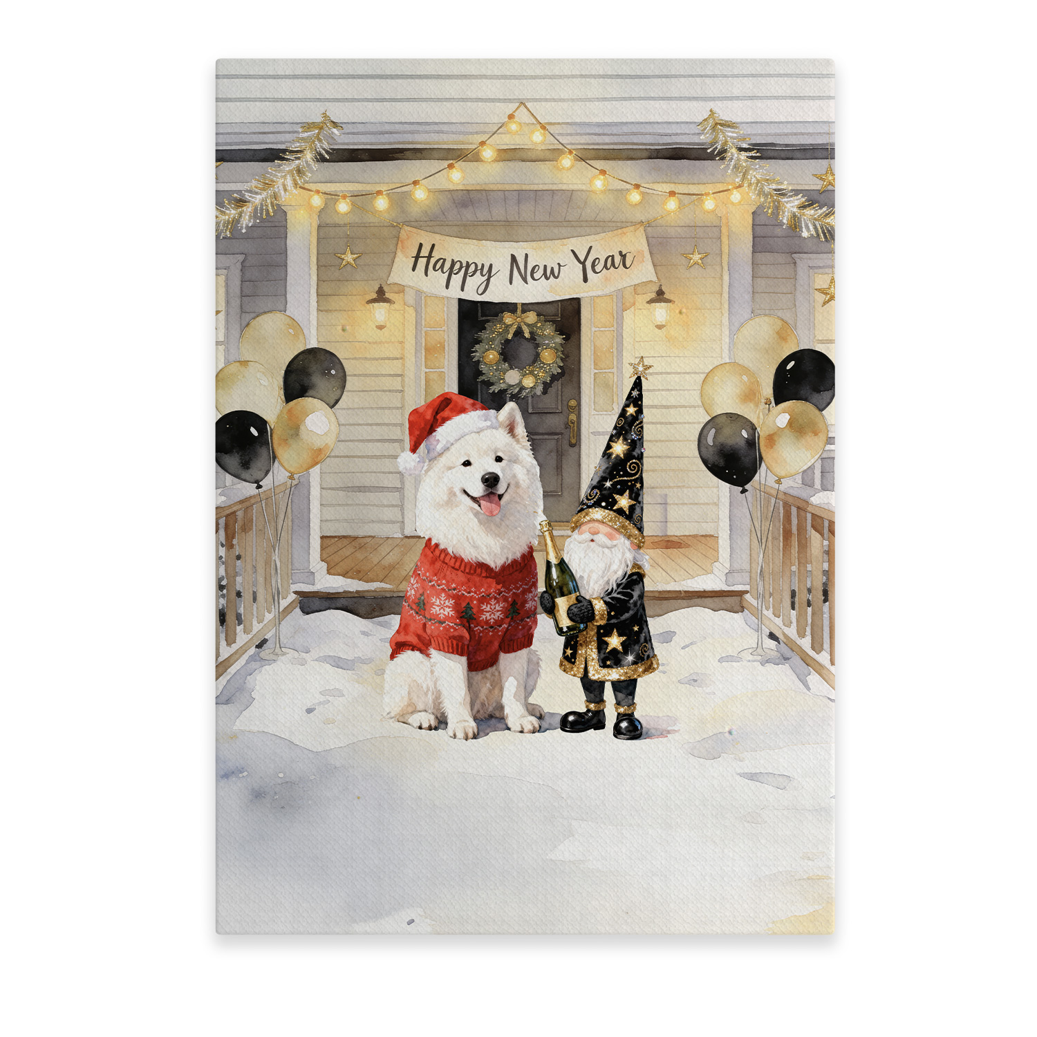 Happy New Year 2026 Samoyed Santa Gnome Holiday Party Snow Vertical ...
