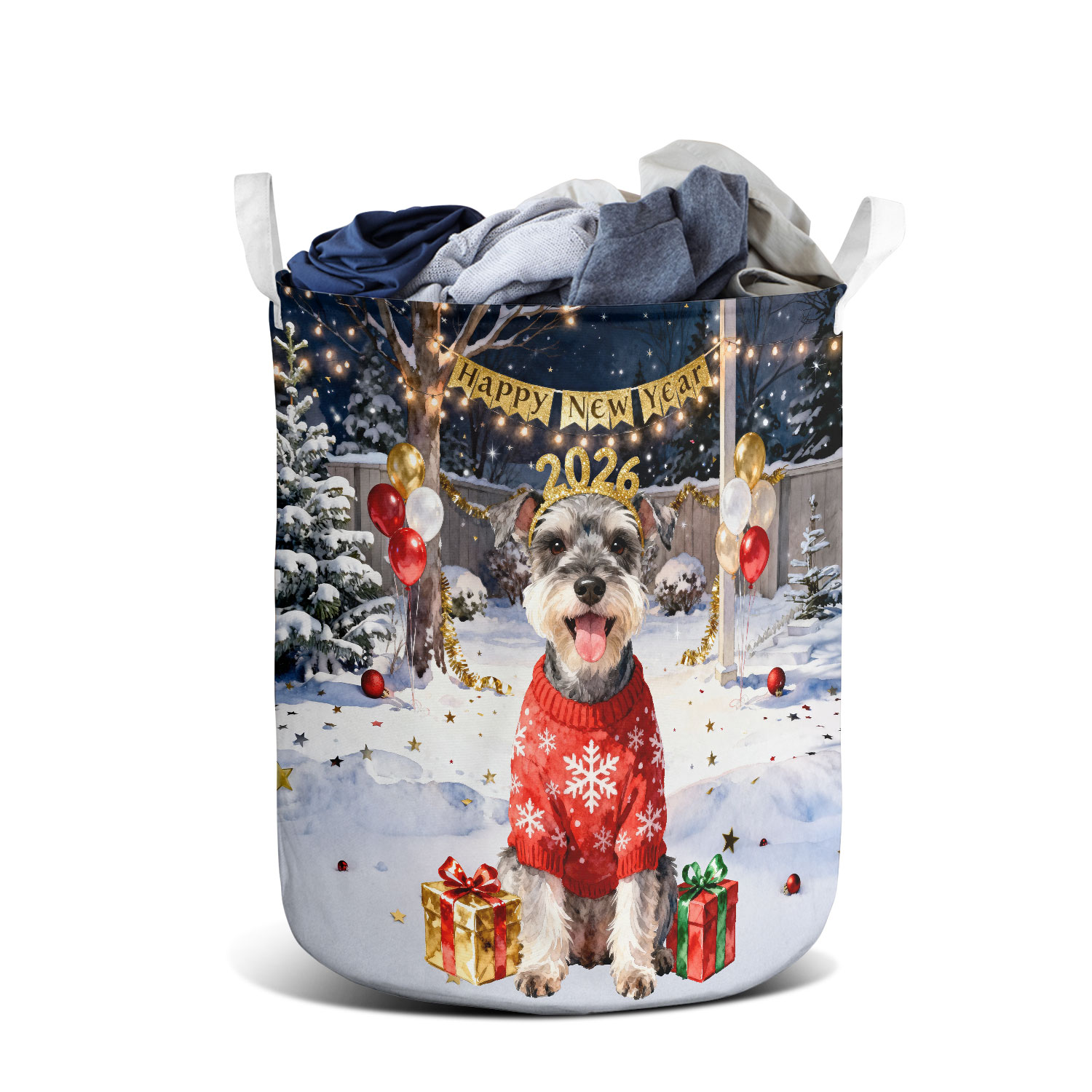 Happy New Year 2026 Schnauzer Holiday Balloons Party Snow Foldable ...