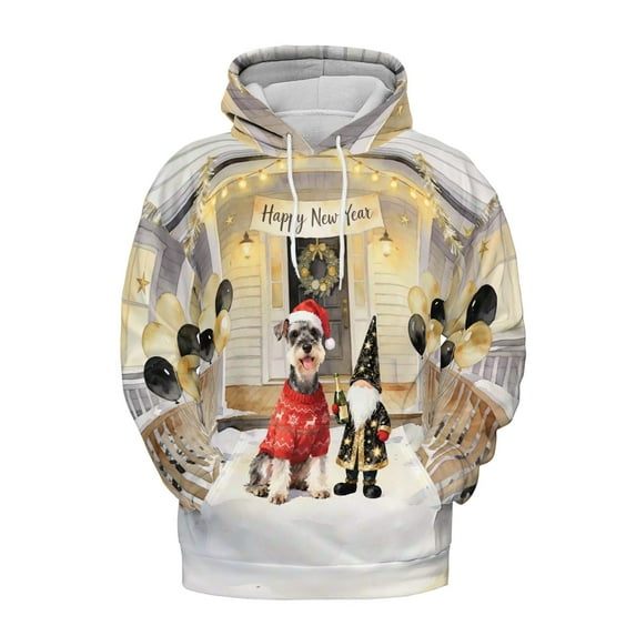 Happy New Year 2026 Schnauzer Santa Gnome Holiday Party Snow All Over ...