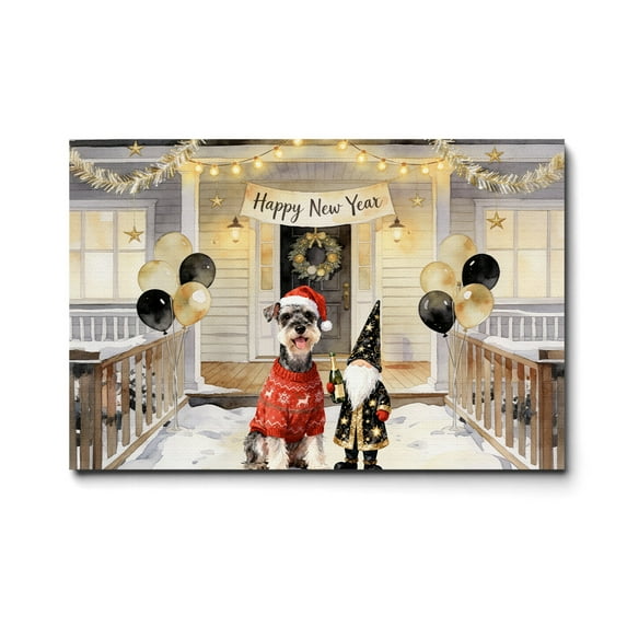 Happy New Year 2026 Schnauzer Santa Gnome Holiday Party Snow Horizontal ...