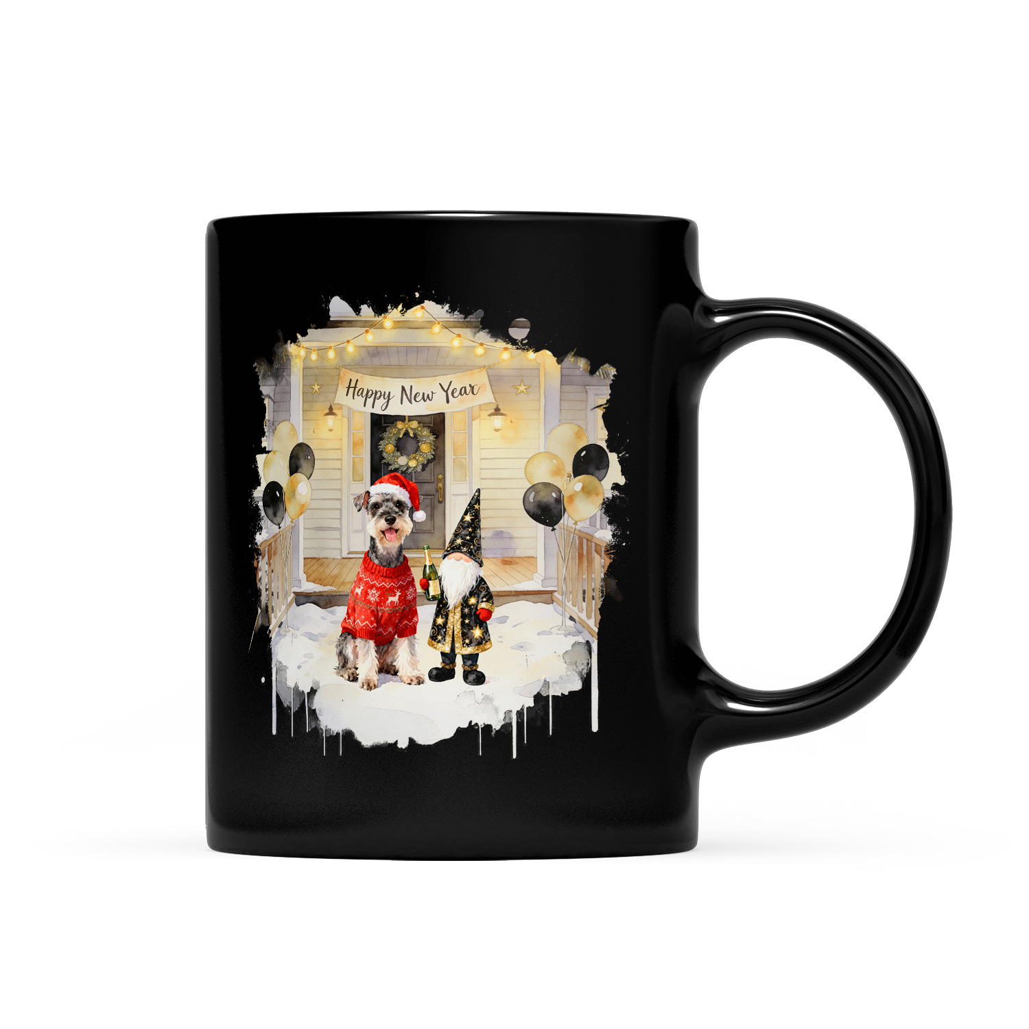Happy New Year 2026 Schnauzer Santa Gnome Holiday Party Snow Mug ...