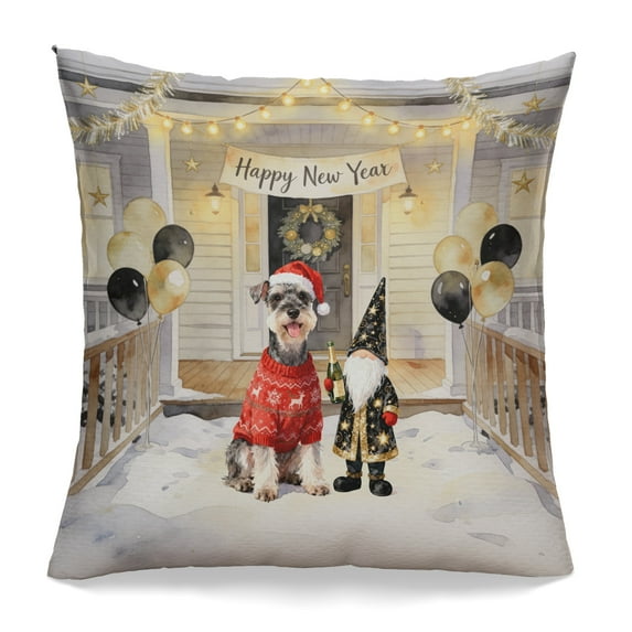 Happy New Year 2026 Schnauzer Santa Gnome Holiday Party Snow Pillowcase ...
