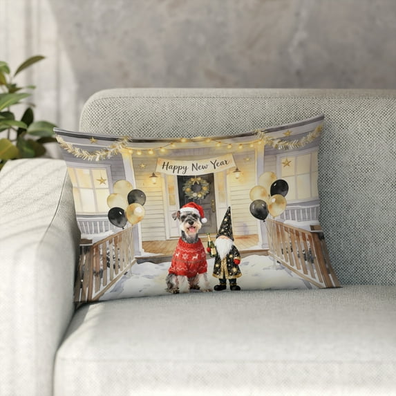 Happy New Year 2026 Schnauzer Santa Gnome Holiday Party Snow Pillowcase ...