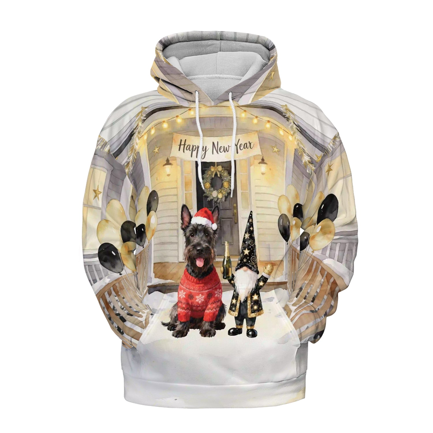 Happy New Year 2026 Scottish Terrier Santa Gnome Holiday Party Snow All ...