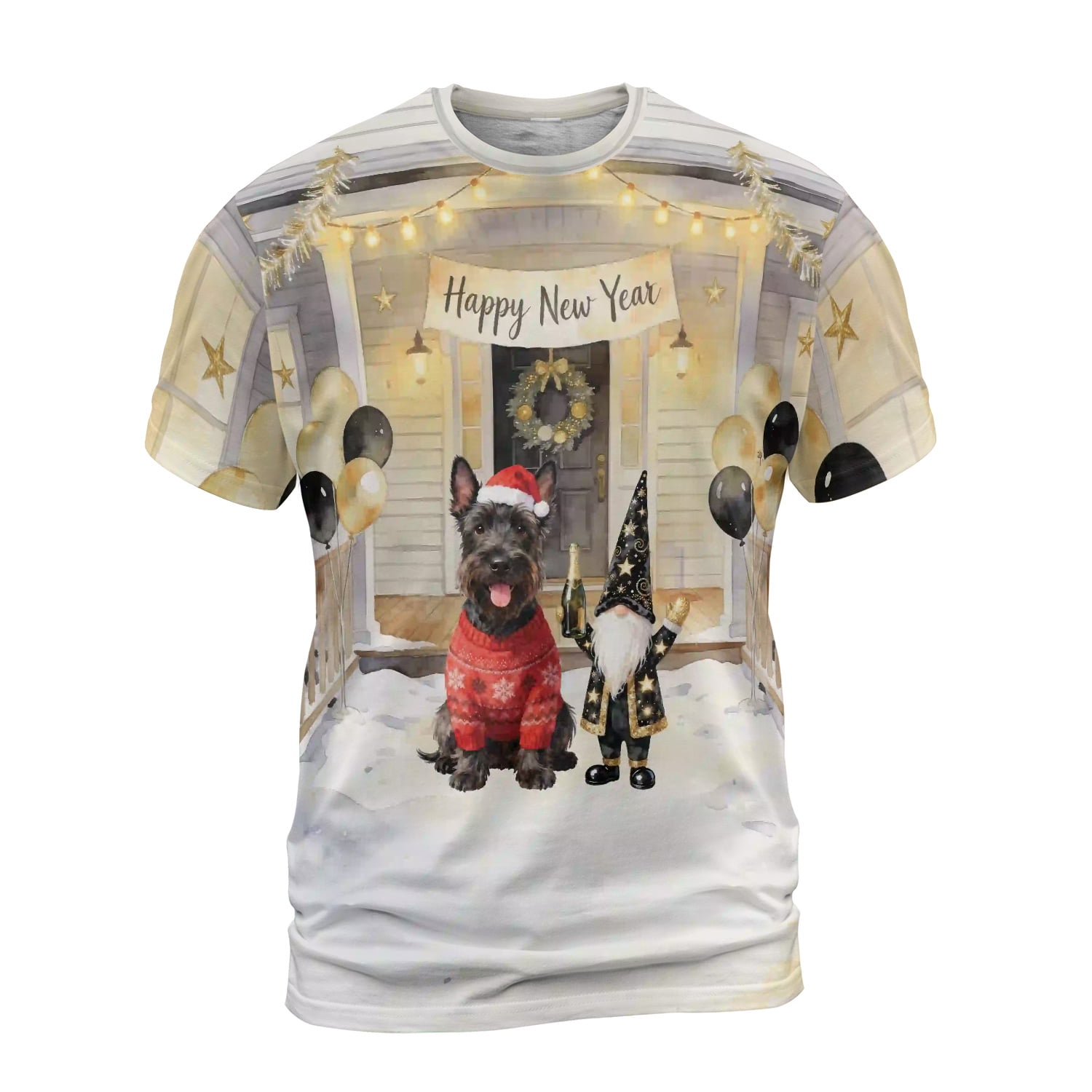 Happy New Year 2026 Scottish Terrier Santa Gnome Holiday Party Snow All ...
