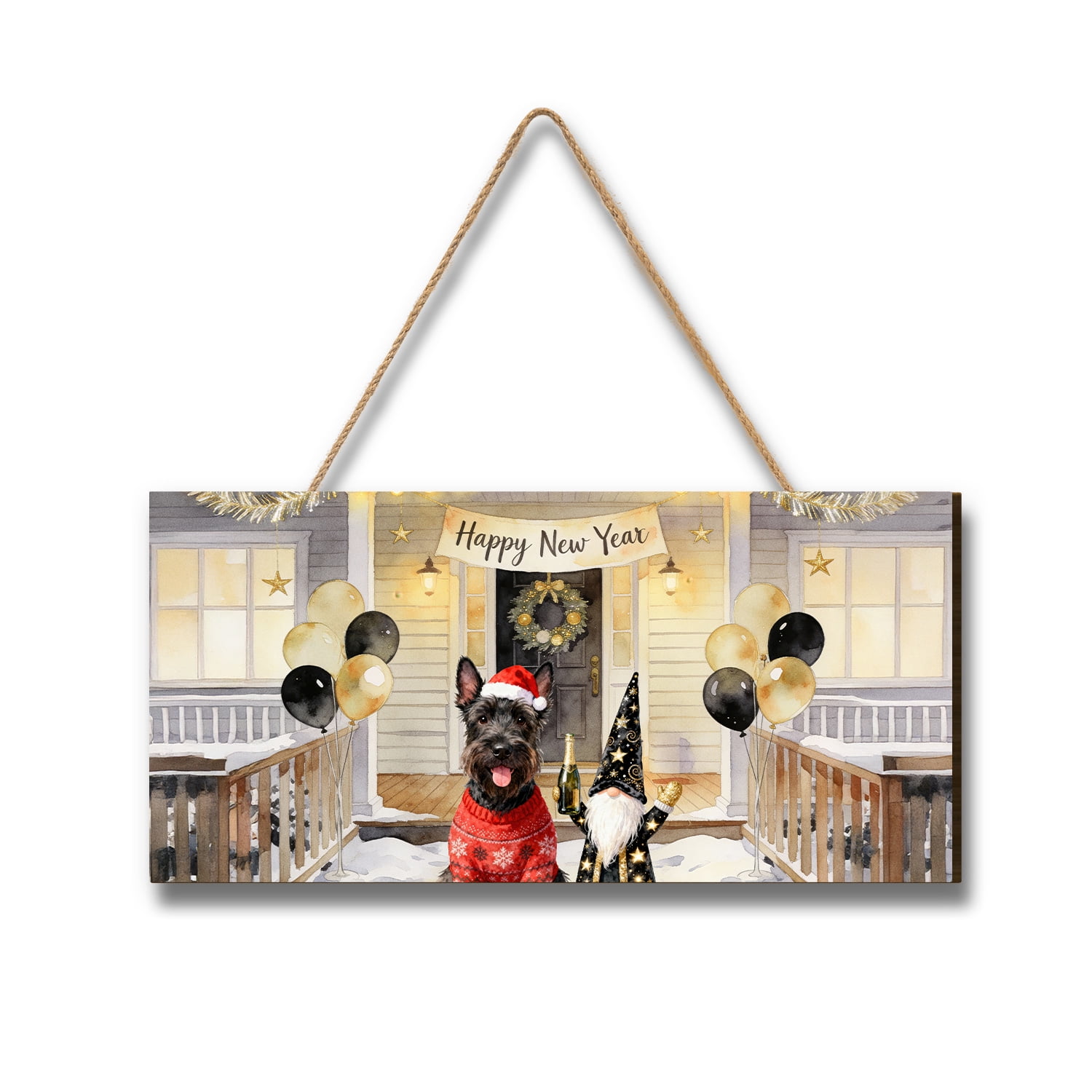 Happy New Year 2026 Scottish Terrier Santa Gnome Holiday Party Snow ...