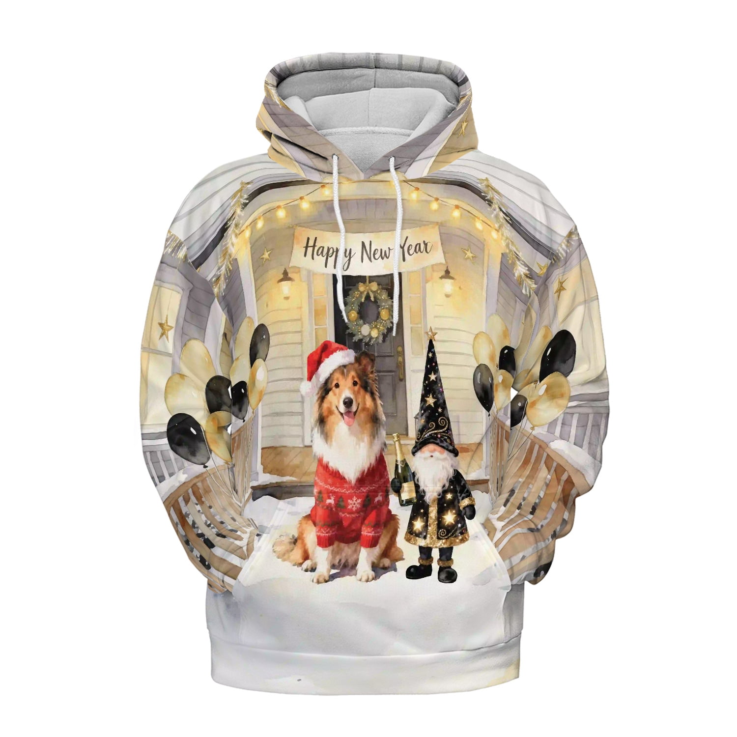 Happy New Year 2026 Shetland Sheepdog Santa Gnome Holiday Party Snow ...