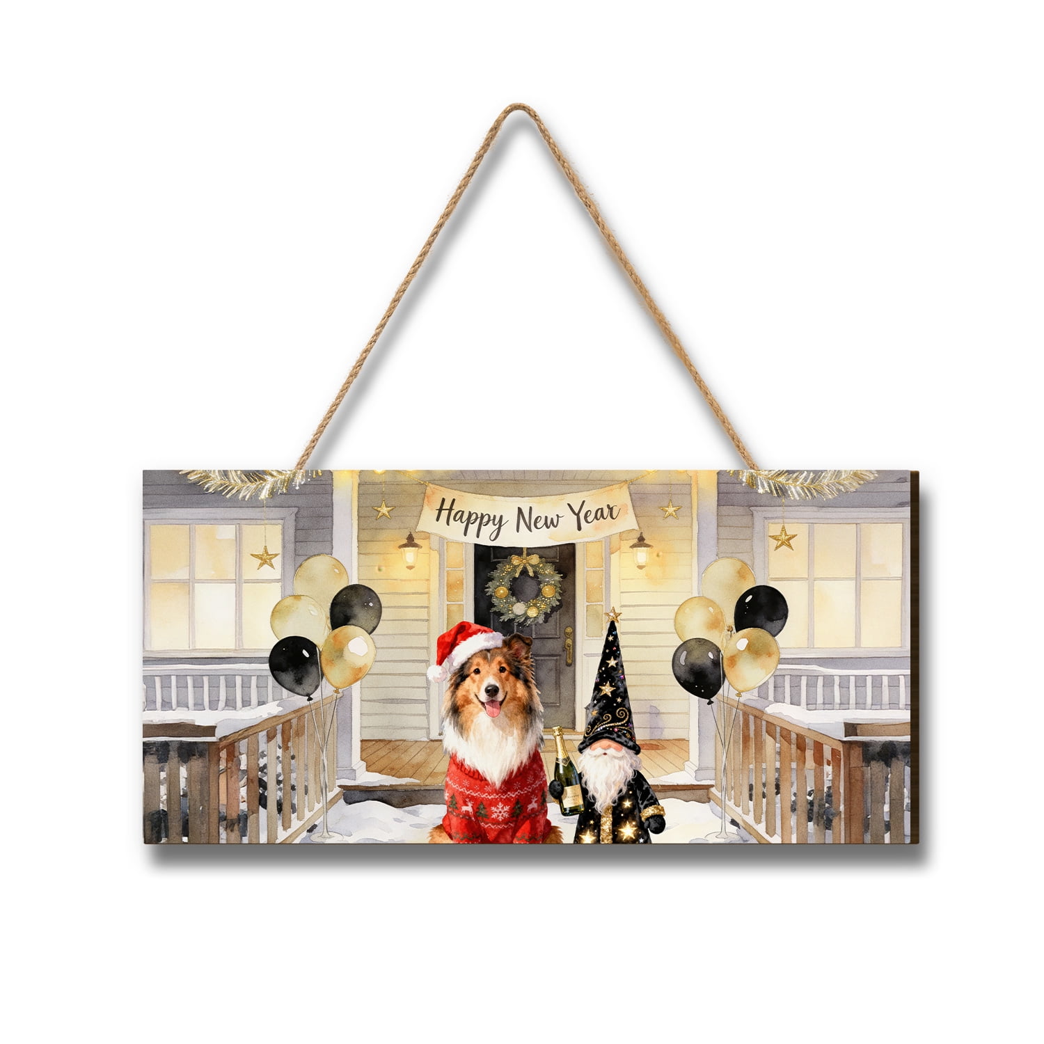 Happy New Year 2026 Shetland Sheepdog Santa Gnome Holiday Party Snow ...