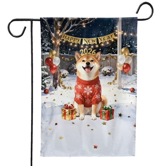 Happy New Year 2026 Shiba Inu Holiday Balloons Party Snow Garden Flag ...