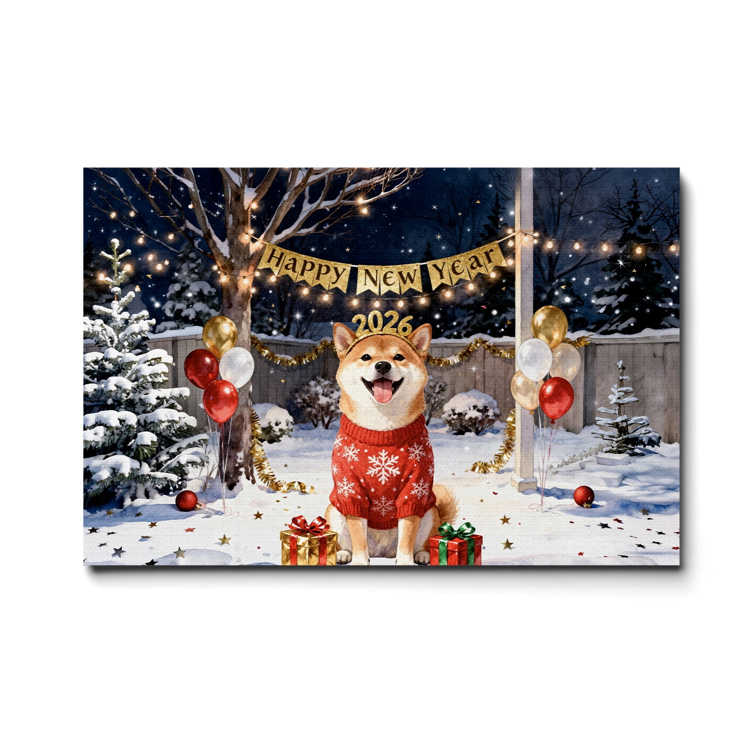 Happy New Year 2026 Shiba Inu Holiday Balloons Party Snow Horizontal ...