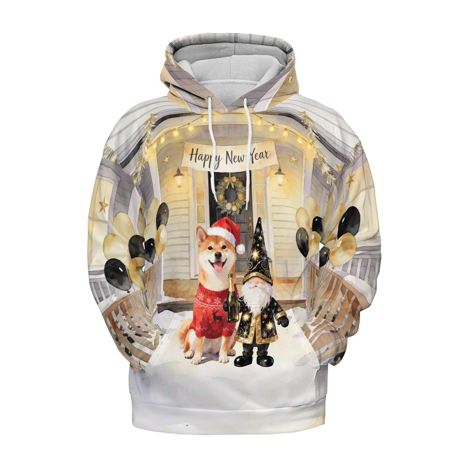 Happy New Year 2026 Shiba Inu Santa Gnome Holiday Party Snow All Over ...