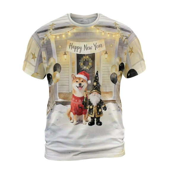 Happy New Year 2026 Shiba Inu Santa Gnome Holiday Party Snow All Over ...
