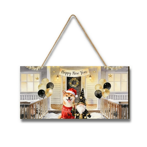 Happy New Year 2026 Shiba Inu Santa Gnome Holiday Party Snow Landscape ...